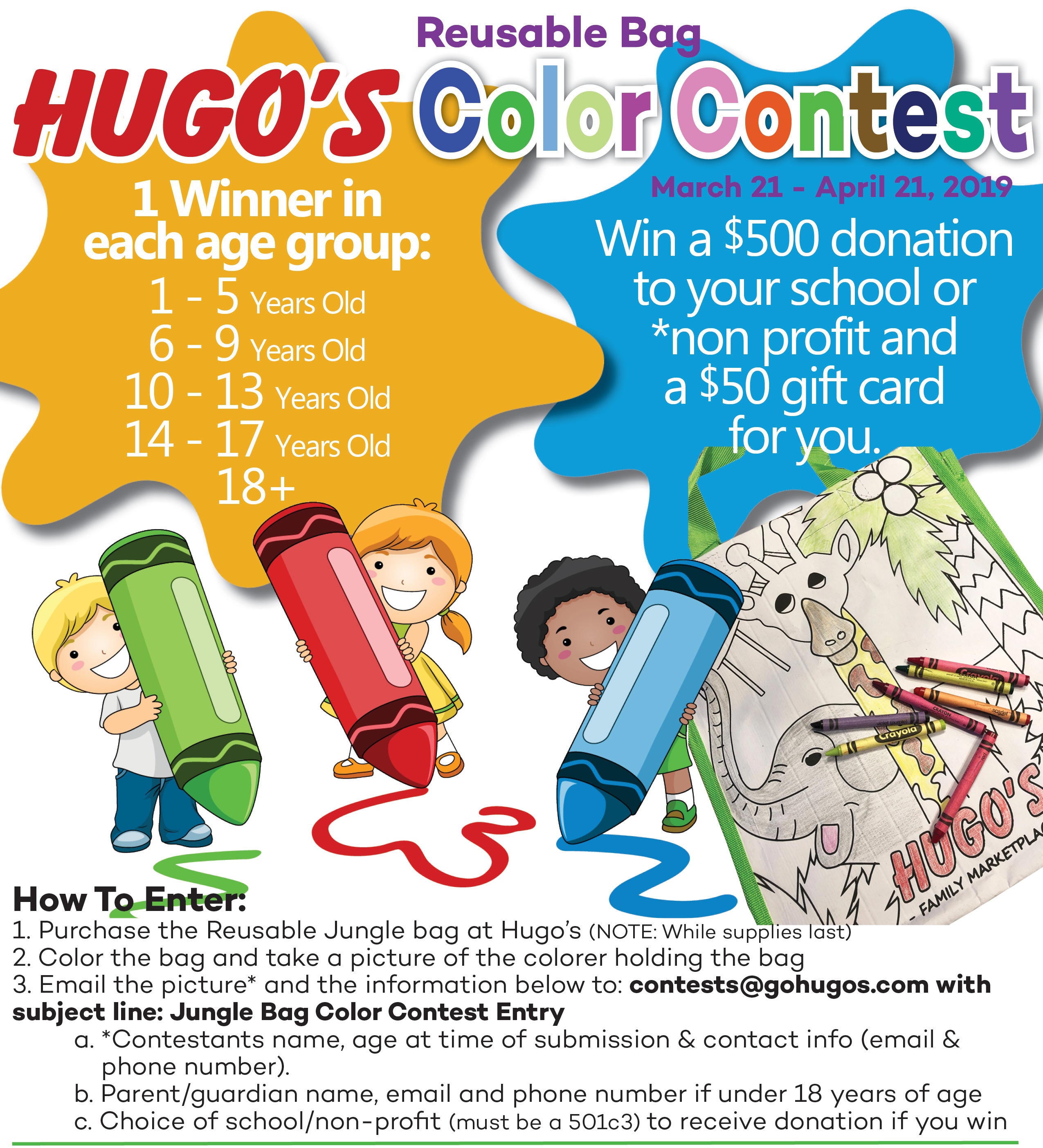Hugo s Reusable Jungle Bag Coloring Contest Hugo s Supermarkets